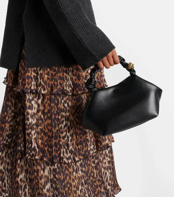 GANNI Small Leather Tote Bag - Black