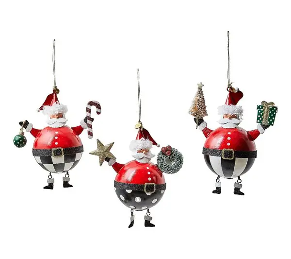 MACKENZIE-CHILDS Merry Christmas Tin Santa Orna Ments, Set Of 3 - One-color