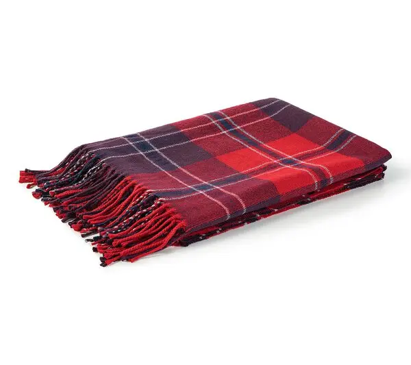 GLITZHOME 60 X50' Acrylic Plaid Woven Christmas Throw - One-color