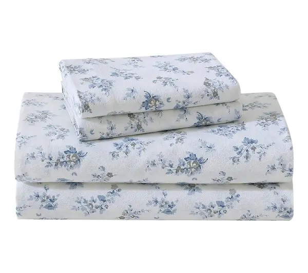 Laura Ashley Audrey Blue Full Flannel Sheet Set - One-color