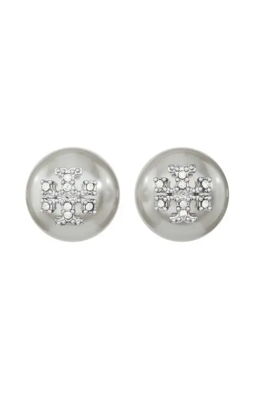 Tory Burch Moondance Pearl And Pavé Stud Earrings - Gray