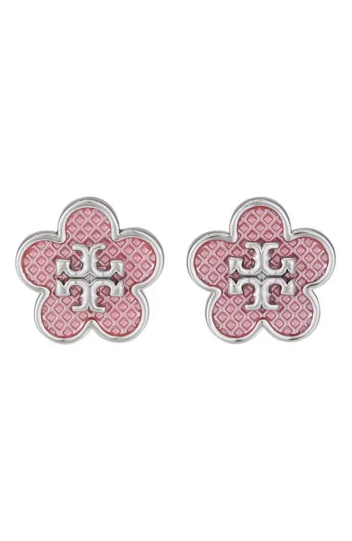 Tory Burch Kira Flower Stud Earrings - Tory Silver /pink