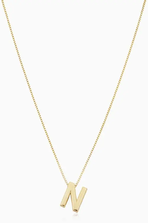 ORADINA 14k Gold Initial Pendant Necklace - Letter N