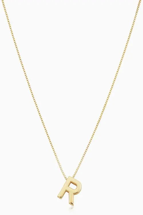 ORADINA 14k Gold Initial Pendant Necklace - Letter R