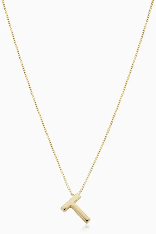 ORADINA 14k Gold Initial Pendant Necklace - Letter T