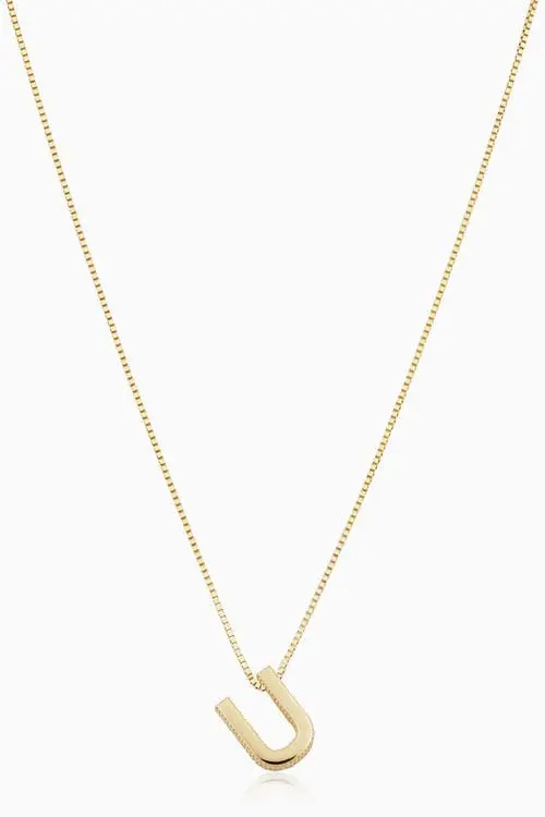 ORADINA 14k Gold Initial Pendant Necklace - Letter U