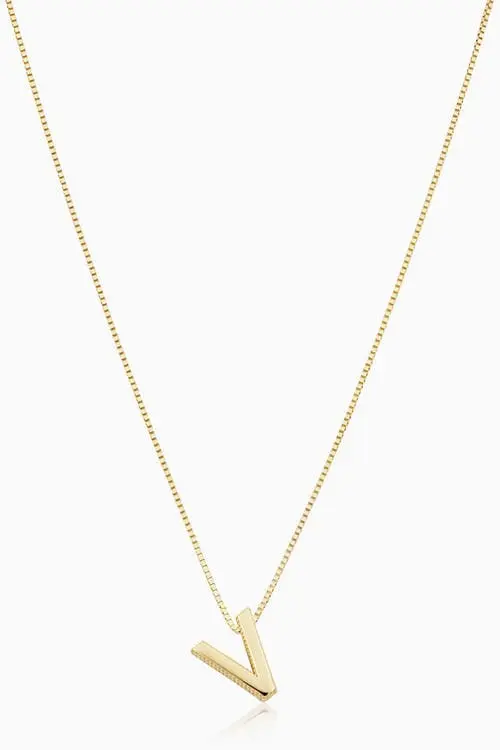ORADINA 14k Gold Initial Pendant Necklace - Letter V