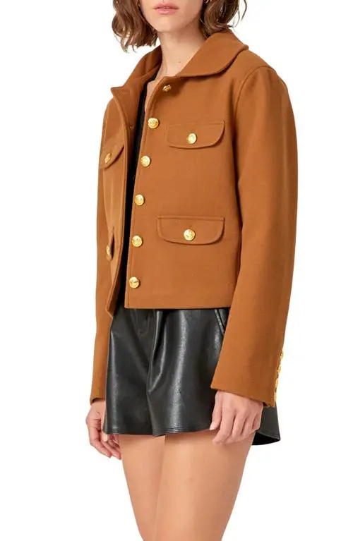 English Factory Button Front Crop Blazer