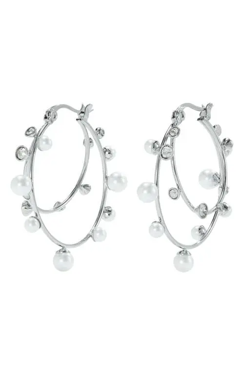 Tory Burch Crystal Faux Pearl Hoop Earrings - Tory Silver /pearl /crystal