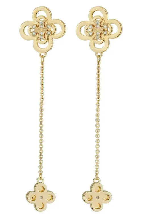 Tory Burch Kira Clover Front/back Drop Earrings - Tory Gold/crystal