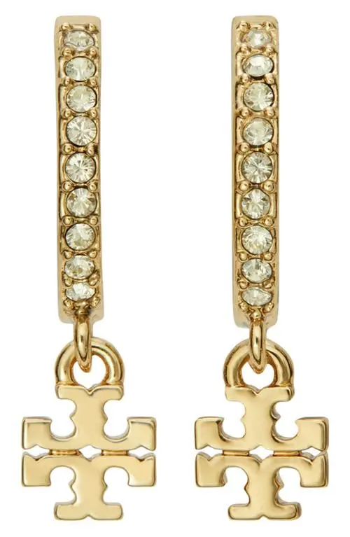 Tory Burch Icon Pavé Huggie Earrings - Tory Gold / Crystal