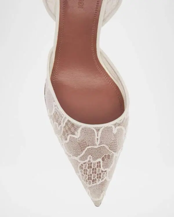 Amina Muaddi Holli Lace Slingback Pumps - Cream