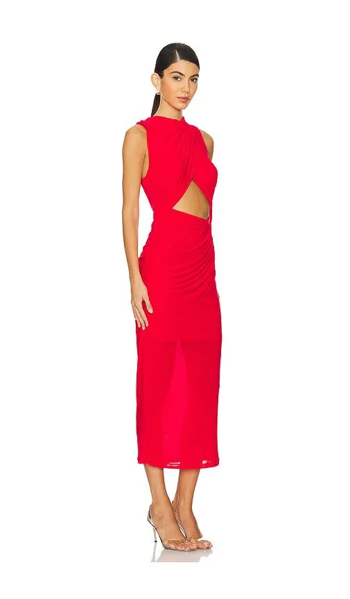 misha ida sleeveless ruched midi dress Misha