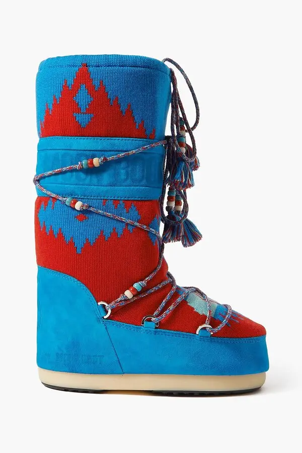 ALANUI X MOON BOOT Embellished Wool-jacquard And Suede Snow Boots
