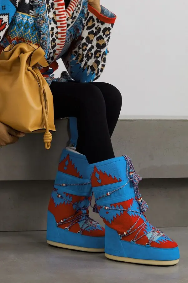 ALANUI X MOON BOOT Embellished Wool-jacquard And Suede Snow Boots