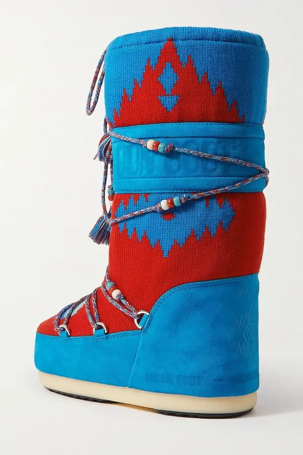 ALANUI X MOON BOOT Embellished Wool-jacquard And Suede Snow Boots