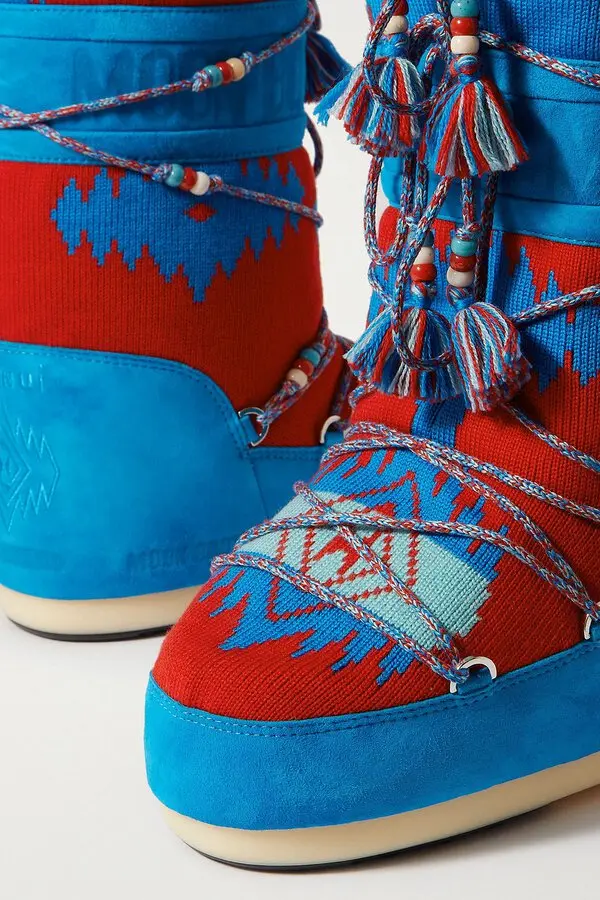 ALANUI X MOON BOOT Embellished Wool-jacquard And Suede Snow Boots