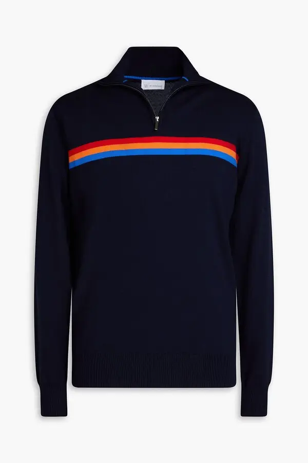 WE NORWEGIANS Striped Merino Wool Half-zip Sweater - Midnight Blue
