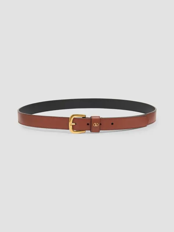 Valentino Garavani Vlogo Signature Belt In Shiny Calfskin 25mm - Deep Caramel