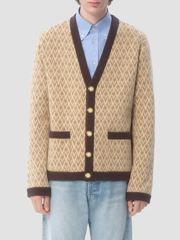 Valentino Garavani Wool Cardigan With Toute La V Pattern - Beige Brown