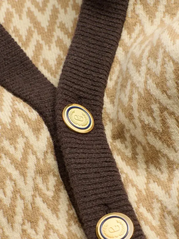 Valentino Garavani Wool Cardigan With Toute La V Pattern - Beige Brown