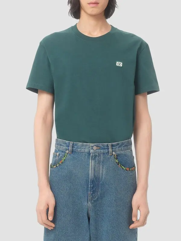 Valentino Garavani Cotton T-shirt With Vlogo Patch - Dark Green