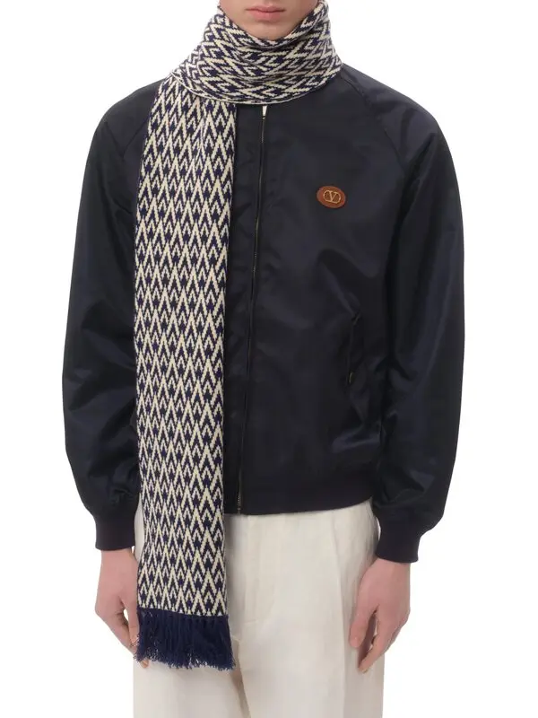 Valentino Garavani Toute La V Knitted Wool Scarf - Ivory Navy