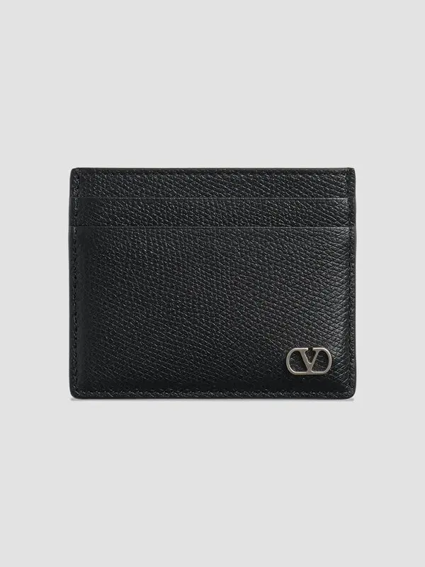 Valentino Garavani Vlogo Signature Grainy Calfskin Card Holder - Black