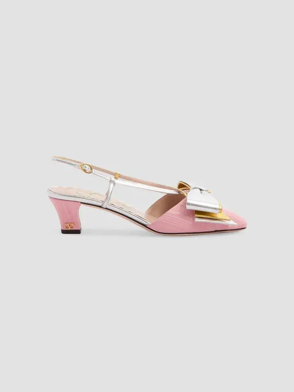 Valentino Garavani Bowow 45mm Slingback Pumps In Moire Fabric - Pink Multi