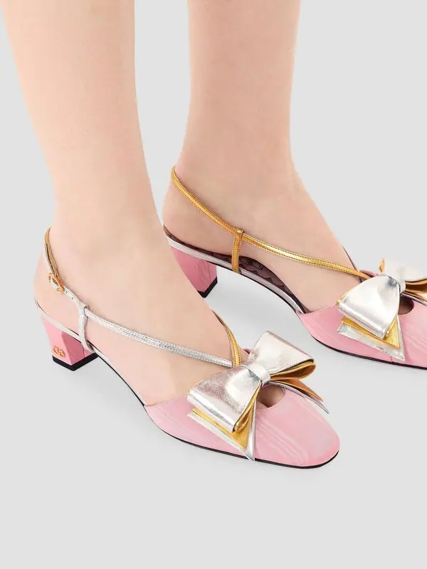 Valentino Garavani Bowow 45mm Slingback Pumps In Moire Fabric - Pink Multi