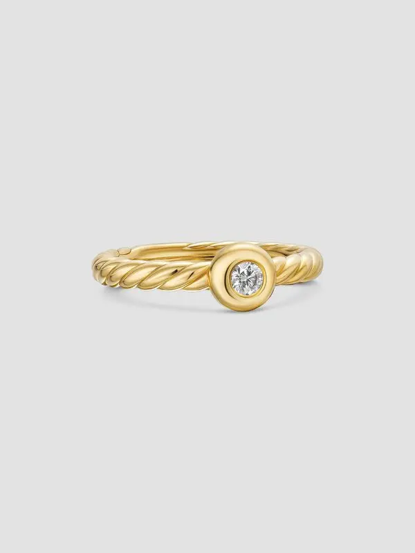 David Yurman Petite Cable Ring In 18k Yellow Gold - Diamond