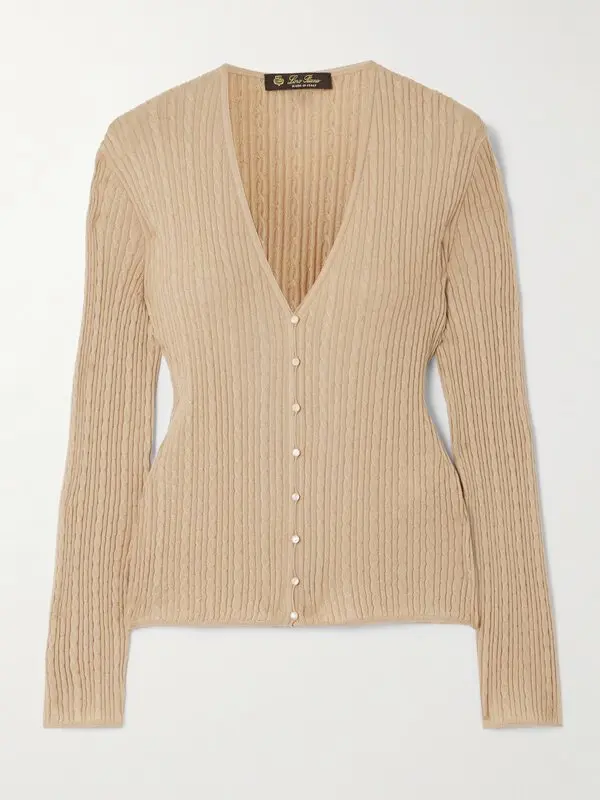 Loro Piana Rimella Cable-knit Cashmere And Silk-blend Cardigan - Neutrals