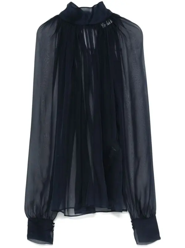 Saint Laurent Silk Georgette Crepe Blouse - Blue