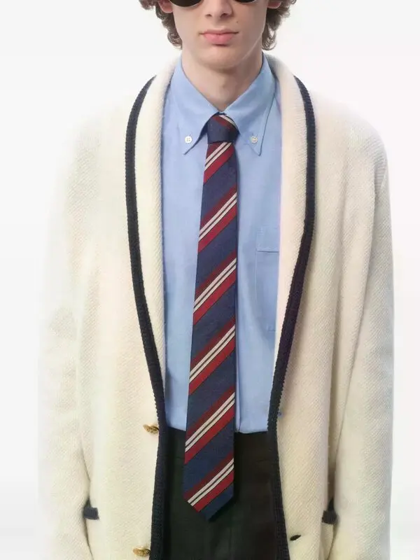 Valentino Garavani Striped Silk Neck Tie - Blue
