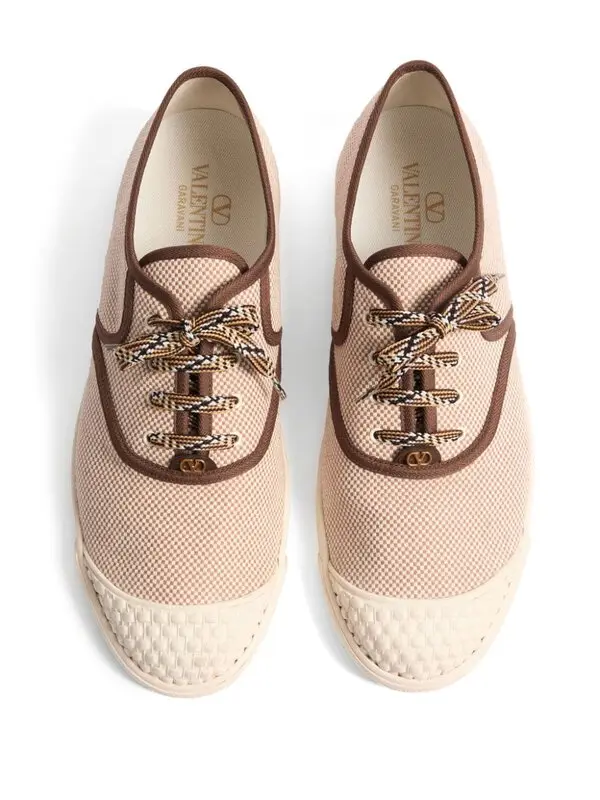 Valentino Garavani Micro-check Contrast-piping Sneakers - Brown