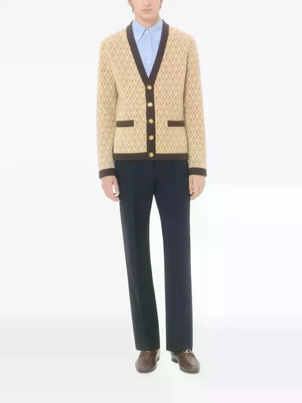 Valentino Garavani Toute La V Jacquard Wool Cardigan - Neutrals
