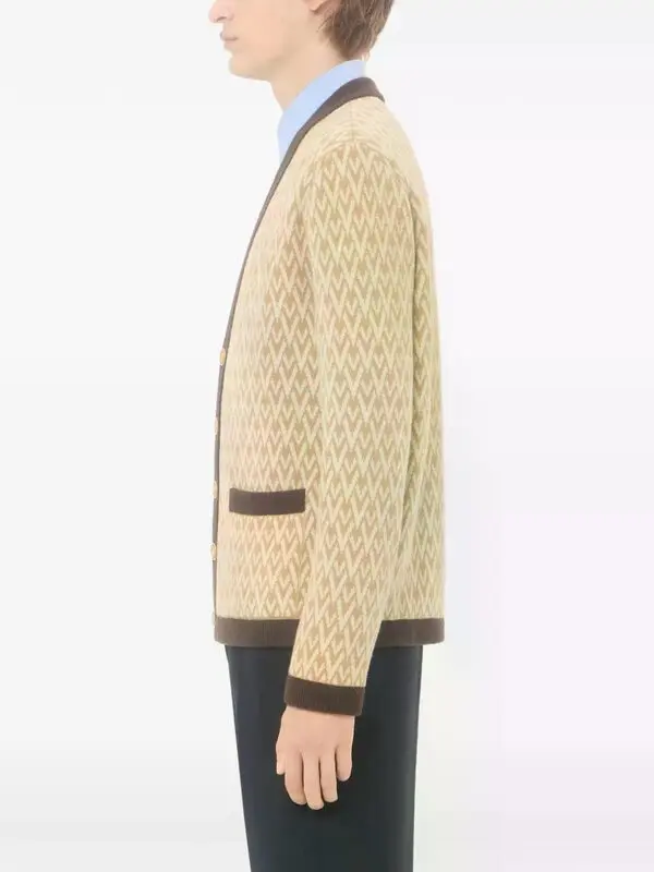 Valentino Garavani Toute La V Jacquard Wool Cardigan - Neutrals