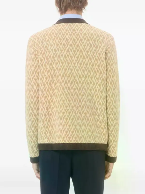 Valentino Garavani Toute La V Jacquard Wool Cardigan - Neutrals