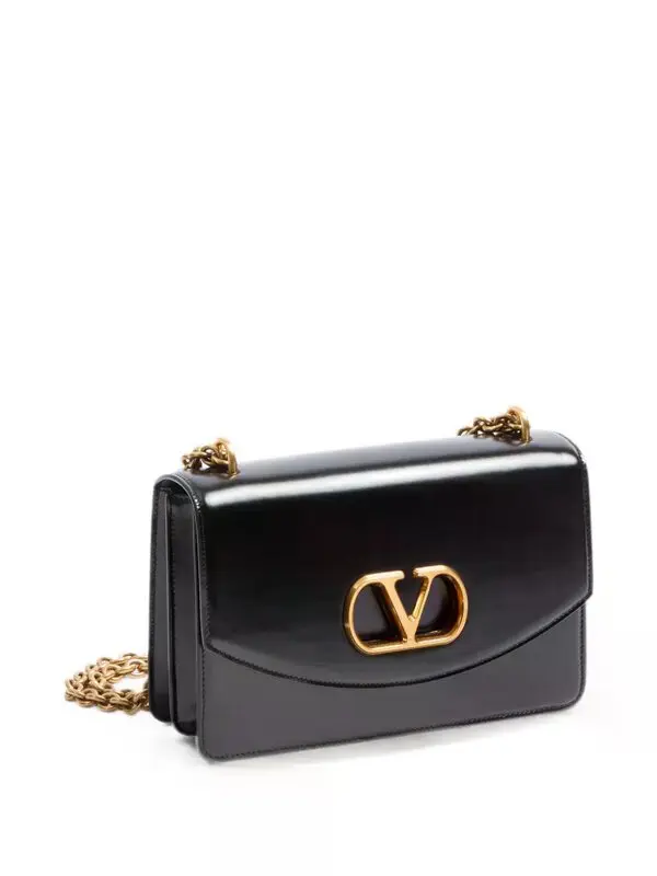 Valentino Garavani Vain Shoulder Bag In Shiny Calfskin - Black