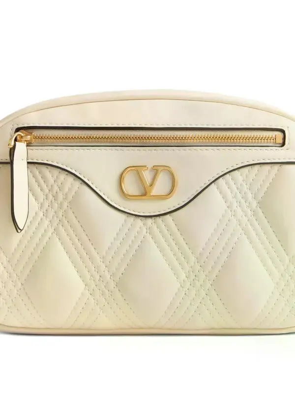 Valentino Garavani Quilted Lambskin Shoulder Bag With Vlogo Signature - Neutrals