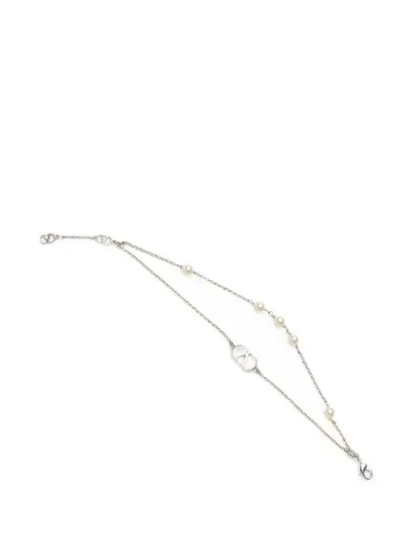 Valentino Garavani Vlogo Signature Pearl Embellished Bracelet - Silver