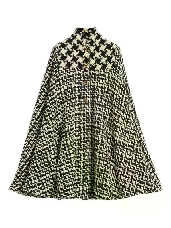 Valentino Garavani Houndstooth Tweed Cape - Black