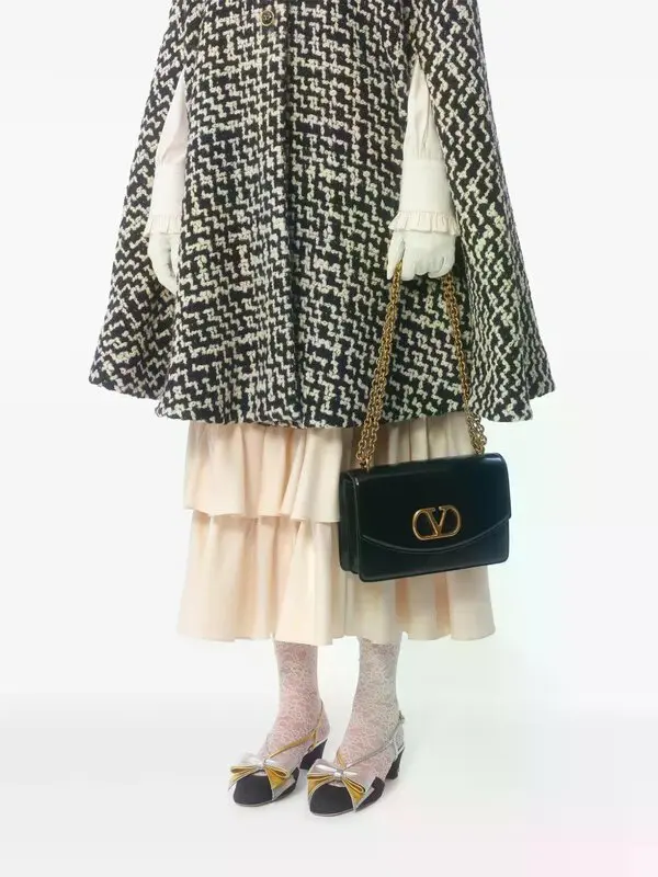 Valentino Garavani Houndstooth Tweed Cape - Black