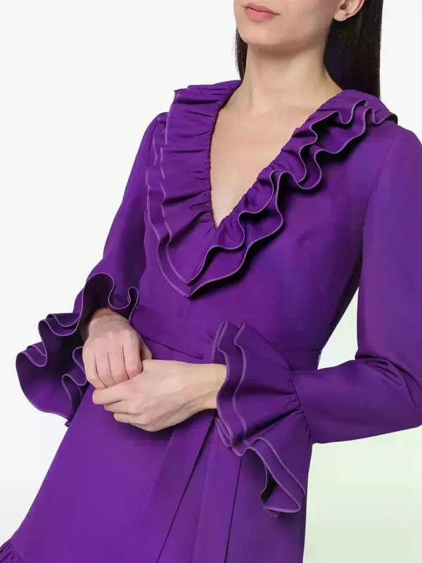 valentino purple dress GARAVANI Sequined tulle mini georgette thats gathered along the yoke and nips in at the waist before falling to a sharply pleated skirt Valentino Garavani Crepe Couture Mini