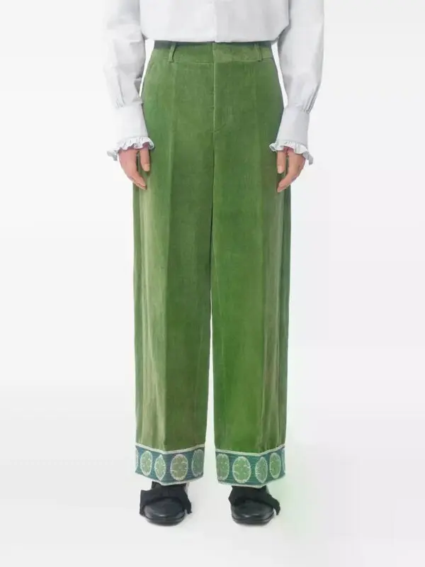Valentino Garavani Velvet Jacquard-hem Trousers - Green