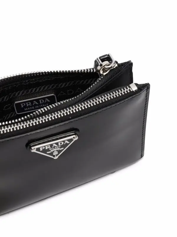 Prada Logo Plaque Zip-up Wallet - Black