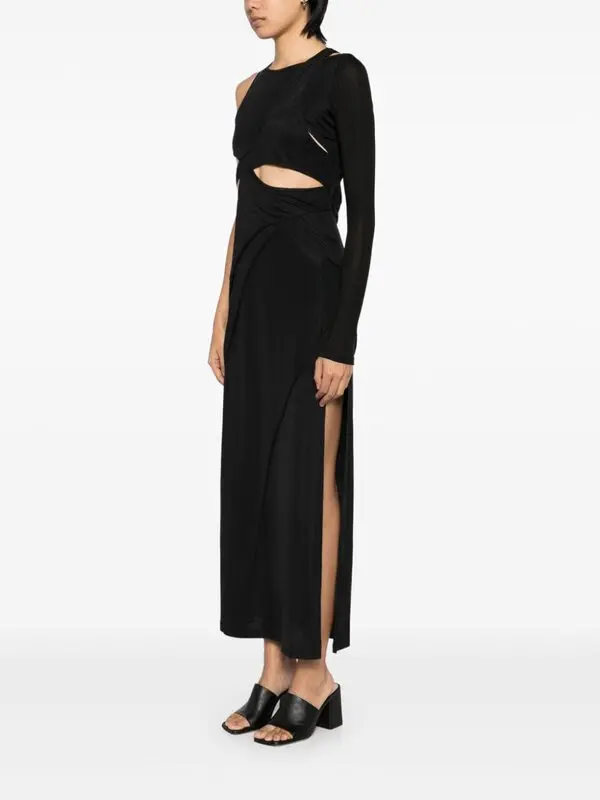YEHUAFAN Asymmetric Sleeves Long Dress