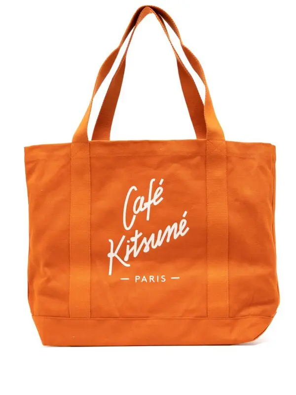 CAFÉ KITSUNÉ Logo Print Canvas Tote Bag - Orange