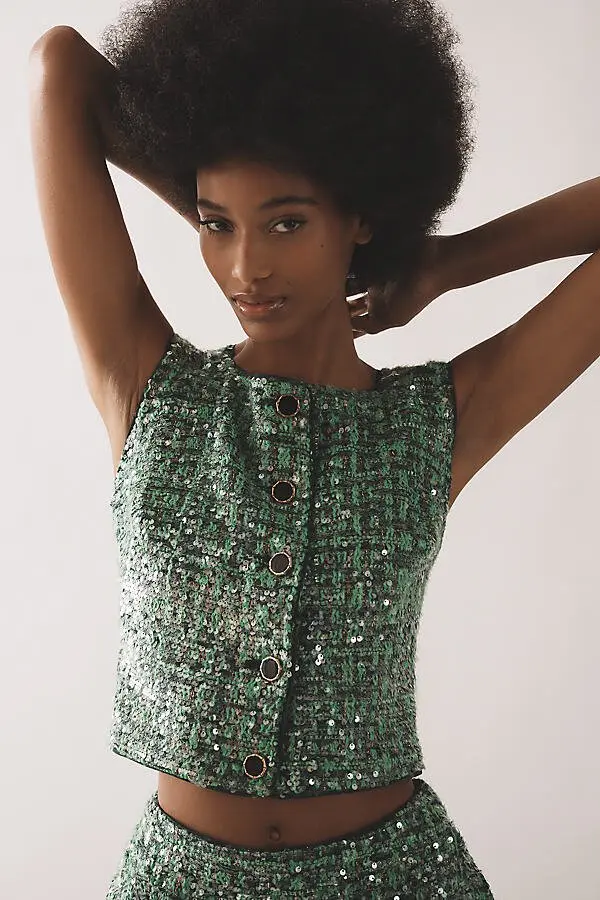 Maeve Sequin Tweed Vest Top