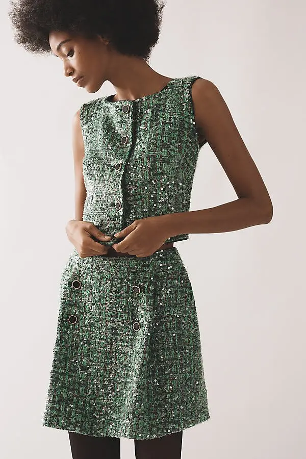 Maeve Sequin Tweed Vest Top
